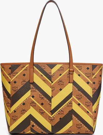 MCM Toni Shopper mit Reissverschluss und Nieten in Mega-Fischgr&auml;t-Visetos