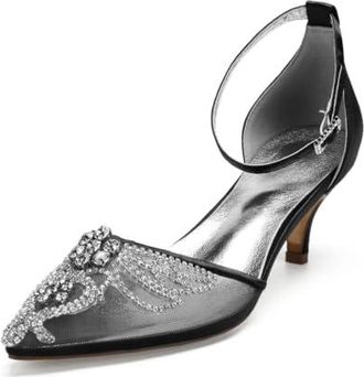 Generic Chaussures À Talons Pointues Femme Chaussures De Mariage Talons Bas Mariée Bride De Chevillehauts Sandales 6Cm,Noir,42 EU