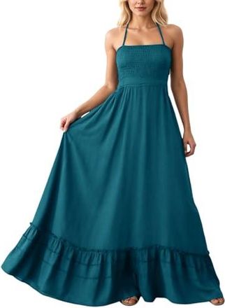 Generico Robe longue d&eacute;t&eacute; pour femme avec bretelles trap&egrave;ze style boh&egrave;me taille haute avec bretelles fines, bleu, XX-Large