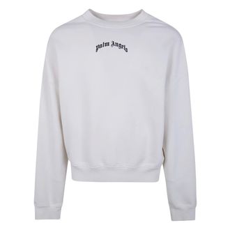 Palm Angels Homme, Sweatshirts et sweats &agrave; capuche, Blanc, Taille: S Back Curved Logo Loose Crew