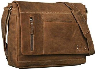 STILORD Patrick Sac en bandoulière relevable, pour Ordinateur Portable 15.6 Pouces en Cuir Vintage, Couleur:Marron Moyen