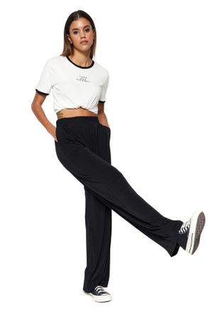 Trendyol Damen Hose mit hoher Taille und weitem Bein, Schwarz, S