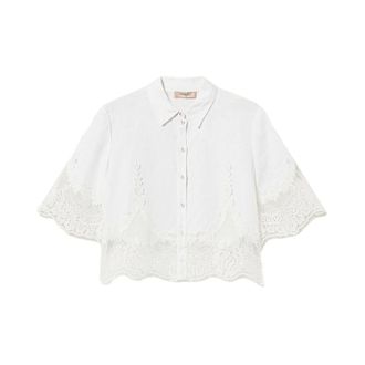 Twinset Femme, Blouses et Chemises, Blanc, Taille: 38 FR Lace Detail Shirt