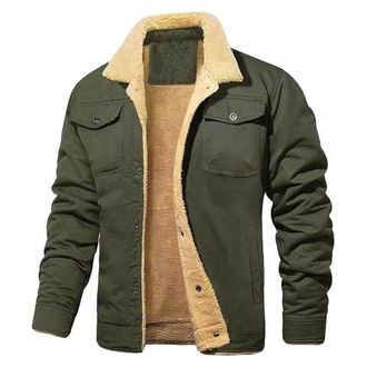 Generic Veste chemise en coton polaire Sherpa pour homme, veste cargo de travail &agrave; revers de camionneur, manteau thermique doubl&eacute; en polaire chaude, vert mili