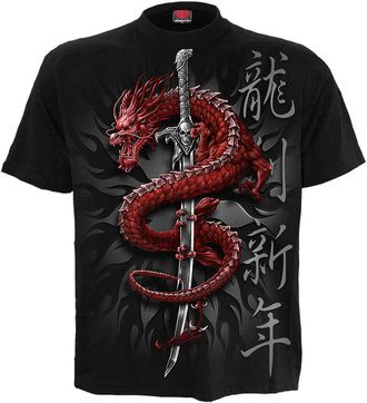 Spiral Oriental Dragon M&auml;nner T-Shirt schwarz L 100% Baumwolle Rockwear