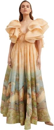 Zimmermann Femme, Robes, Multicolore, Taille: 38 FR Robe en Lin et Soie avec Volants
