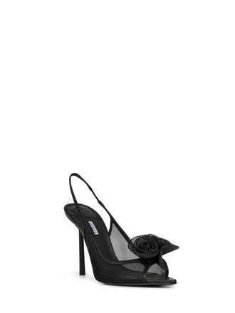 Le Silla Womens Black Mesh Rose Slingback Pumps Polyamide Sandal