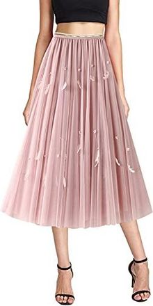 Feoya Femme Jupe Longue Jupe Maxi pour Soirée Mariage Haute Taille Tulle Femme Vintage Jupon Mi-Longue Jupe en Tulle Taille Elastique Multi Couché Petticoat