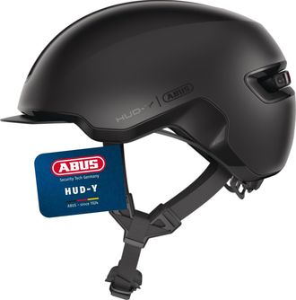 ABUS Urban Helm HUD-Y - mit magnetischem, aufladbarem LED-R&uuml;cklicht & Magnetverschluss - cooler Fahrradhelm f&uuml;r den Alltag - f&uuml;r Damen und Herren - Schwarz