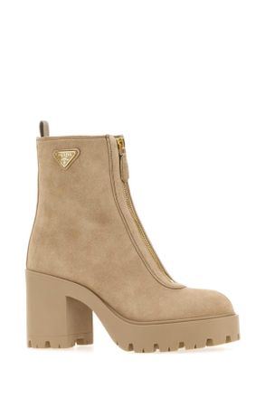 Prada Womens Beige Suede Ankle Boots Deserto Mocassini Loafers