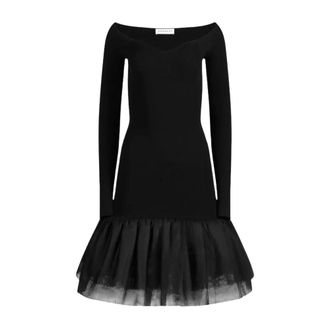 Nina Ricci Midikleid mit T&uuml;llr&uuml;sche - - Dresses - Damen - Schwarzk - L