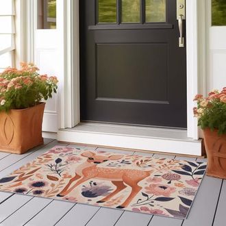 Generic Beige Lavable en Machine Tapis Salon Dessin anim&eacute; cerf for&ecirc;t, 160 x 230 cm Doux Tapis de Sol Pelucheux Dessous Antid&eacute;rapant, Entree Interieur Chambre 