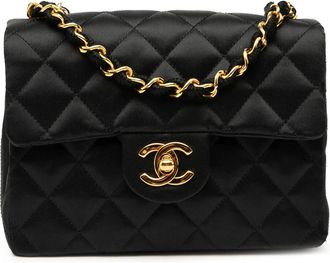 Chanel Hobo Bags - Mini Square Classic Satin Single Flap - Gr. unisize - in Schwarz - f&uuml;r Damen