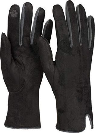 styleBREAKER Gants pour femmes avec écran tactile, contraste de couleurs et doublure en polaire, gants thermiques chauds, hiver 09010030, couleur:Noir