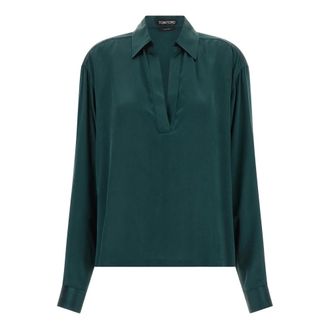 Tom Ford Femme, Blouses et Chemises, Vert, Taille: 34 FR Polo en soie stretch satin&eacute;e