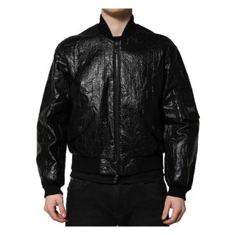 Dolce & Gabbana Schwarze Logo-Plaque-Bomberjacke - - Jackets - Herren - Schwarzk - S
