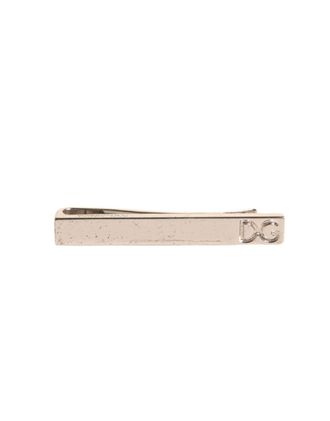 Dolce & Gabbana Mens Silver Tone Brass Logo Branded Tie Clip Bar Real