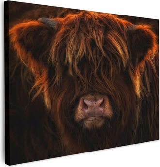 MuchoWow &copy; Leinwand 80x60 cm Deko Schlafzimmer Aesthetic Leinwandbilder Wohnzimmer Gem&auml;lde Foto Geschenk Living Room Decoration Schottisches Hochlandrind - Hig