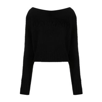 Balmain Off-Shoulder-Pullover mit B&uuml;rstenstruktur - - Knitwear - Damen - Schwarzk - M