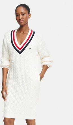Tommy Jeans Strickkleid DW0DW23540 Wei&szlig; Relaxed Fit