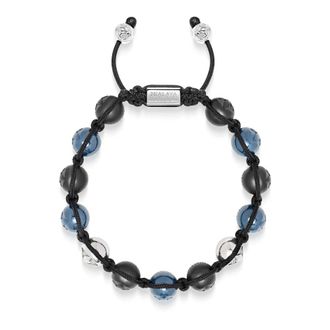 Nialaya Homme, Accessoires, Gris, Taille: M Mens Beaded Bracelet with Matte Black, Blue Ceramic & Silver Balls
