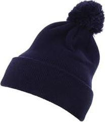 Flexfit Cuffed Pom Knit Beanie Bonnet, Navy, Taille Unique Mixte