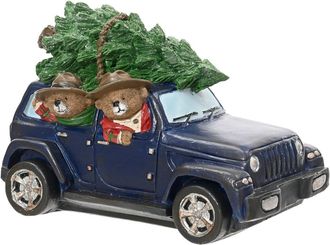 Kaemingk Weihnachtsfigur B&auml;ren im Auto mit Tannenbaum 19 cm - Polyresin