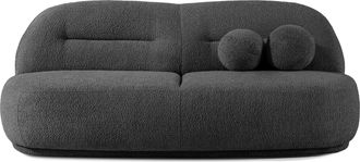 Konsimo Sofa Malve Bequeme 3-Sitzer Couch in Boucl&eacute;-Stoff, Japandi-Stil 2 Dekokissen in Kugelform, Chenille-Stoff, Weiche Sitzfl&auml;che