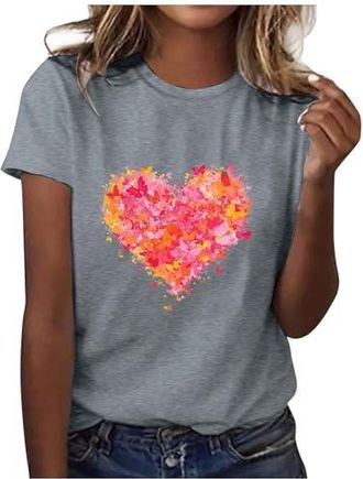 Generic T-shirt pour femme imprim&eacute; basique &agrave; col rond manches courtes, gris, XXL