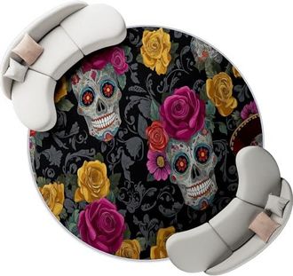 Generic Noir Tapis Rond Lavable, Motif Gothique Cr&acirc;nes Roses pour Enfants Salon Chambre &agrave; Coucher Salle &agrave; Manger ou Salle de Jeux Tapis Doux et Moelleux, 120 