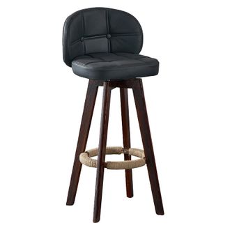 Generic Drehbarer Barhocker aus Leder, 71 cm hoch, gepolsterte R&uuml;ckenlehne und Sitzfl&auml;che, Beine aus massivem Gummibaumholz, runde Fu&szlig;st&uuml;tze, Landhaus-K&uuml;cheni