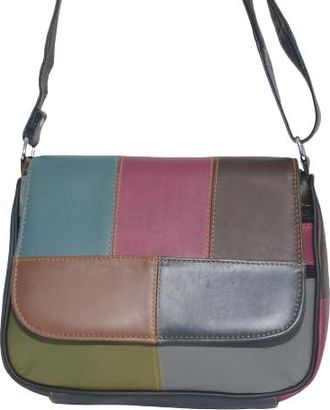 Generic Sac à main en cuir multicolore pour femme Patchwork - Plusieurs poches - Sac fourre-tout à bandoulière pour femme, Multicolore foncé, Medium Bag