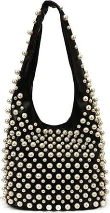 Generic Sac &agrave; main en cuir synth&eacute;tique avec rivets pour femme et fille, sac fourre-tout &agrave; perles pour voyage, shopping, travail, usage quotidien, Noir, 8.27*4