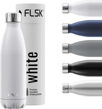 FLSK Trinkflasche - Premium Edelstahl Thermosflasche - 100 % auslaufsicher & kohlensäuregeeignet - hält 24 h kalt & 18 h heiß - BPA-frei (white, 500 ml)