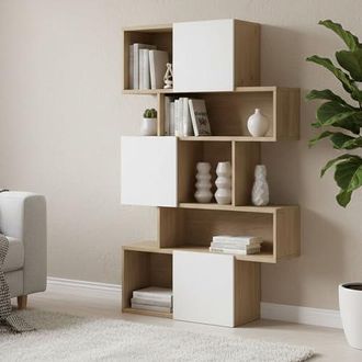 Dmora B&uuml;cherregal Flavie, B&uuml;roregal, Mobiler Buchhalter, B&uuml;cherbrett, 96x32 h166 cm, Eiche und Wei&szlig;