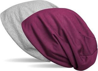 styleBREAKER Bonnet R&eacute;versible Souple, L&eacute;ger et Doux - Long, Unisexe 04024115 - Gris Mouchet&eacute;/Pourpre