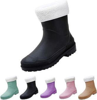 Generic Wellington Bottes de pluie mi-mollet confortables avec doublure en peluche pour femme Antid&eacute;rapantes et imperm&eacute;ables Chaussures de travail pour la p&ecirc;c