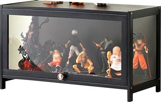 Generic Kleines Display Cabinet, Vitrine mit Acrylglastüren, Großes Oberteil, for Figuren, Spielzeug(Black,70cm/27.5in)
