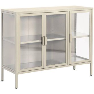 Sweeek Industrielles Sideboard aus Metall und geh&auml;rtetem Glas mit 3 T&uuml;ren, 100 cm