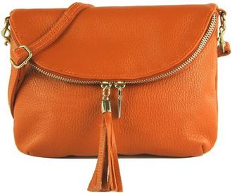 modamoda.de T07L/T139L Petit sac à bandoulière en cuir pour femme 2 modèles Fabriqué à la main en Italie, Orange, s