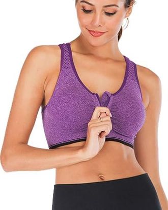 DODOING Soutien-gorge de sport post-chirurgie avec fermeture &eacute;clair sur le devant pour le yoga, lentra&icirc;nement, le fitness, le dos nageur et rembourr&eacute; pour fem