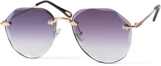 styleBREAKER Damen Piloten Sonnenbrille Rahmenlos mit getönten Gläsern im Diamant Schliff, Geprägte Bügel, Vieleckige Gläser 09020106, Farbe:Gestell Gold/Glas Grau