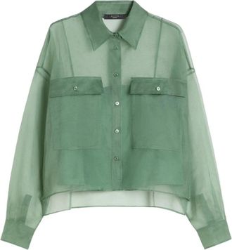 Max Mara Femme, Blouses et Chemises, Vert, Taille: 38 FR Chemise Courte en Organza de Soie