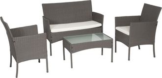 Happy Garden Happy Garden - Salon de jardin cordoue en résine tressée gris 4 places - coussins ivoire