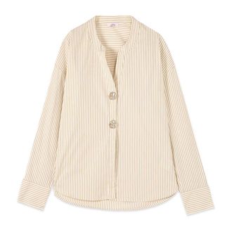 Oltre Femme, Blouses et Chemises, Blanc, Taille: 44 FR Chemise ray&eacute;e en toile avec boutons bijou