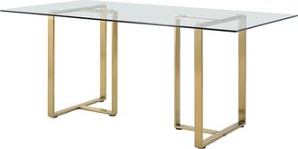 Pascal Morabito Esstisch f&uuml;r 6 Personen - Sicherheitsglas & Edelstahl - Transparent & Goldfarben - NILESA II