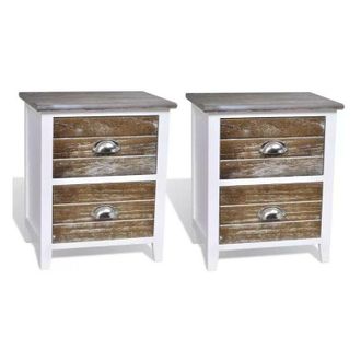 Les Tendances Table de chevet 2 tiroirs bois paulownia blanc et marron Poupa - Lot de 2