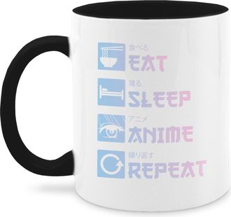 Shirtracer Tasse Tassen 325ml - Eat Sleep Anime Repeat - Manga - 325 ml - Schwarz - anime-tasse keramik anime-tassen groß merch
