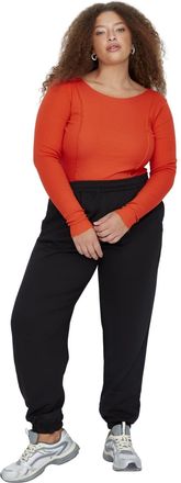 Trendyol Trendyol Curve Womens Stretchy Waist Schwarz Jogger Thin Leg Elastic, Tbbaw23Aj00002 Plus Size Sweatpants, Black, One