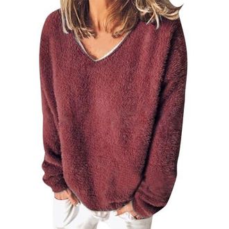 Generic Pulls &agrave; col en V pour femmes Hauts pour femmes UK Grande taille Hauts de sortie Pull femme Mode f&eacute;minine Pull &agrave; manches longues Robe pull Pull dautomn